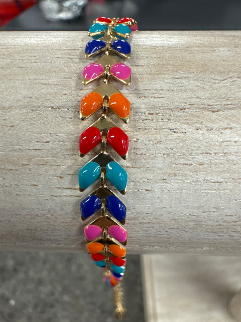 Hot Tomato Twin Leaf Enamel Chain Bracelet - Fiesta Palette/Gold