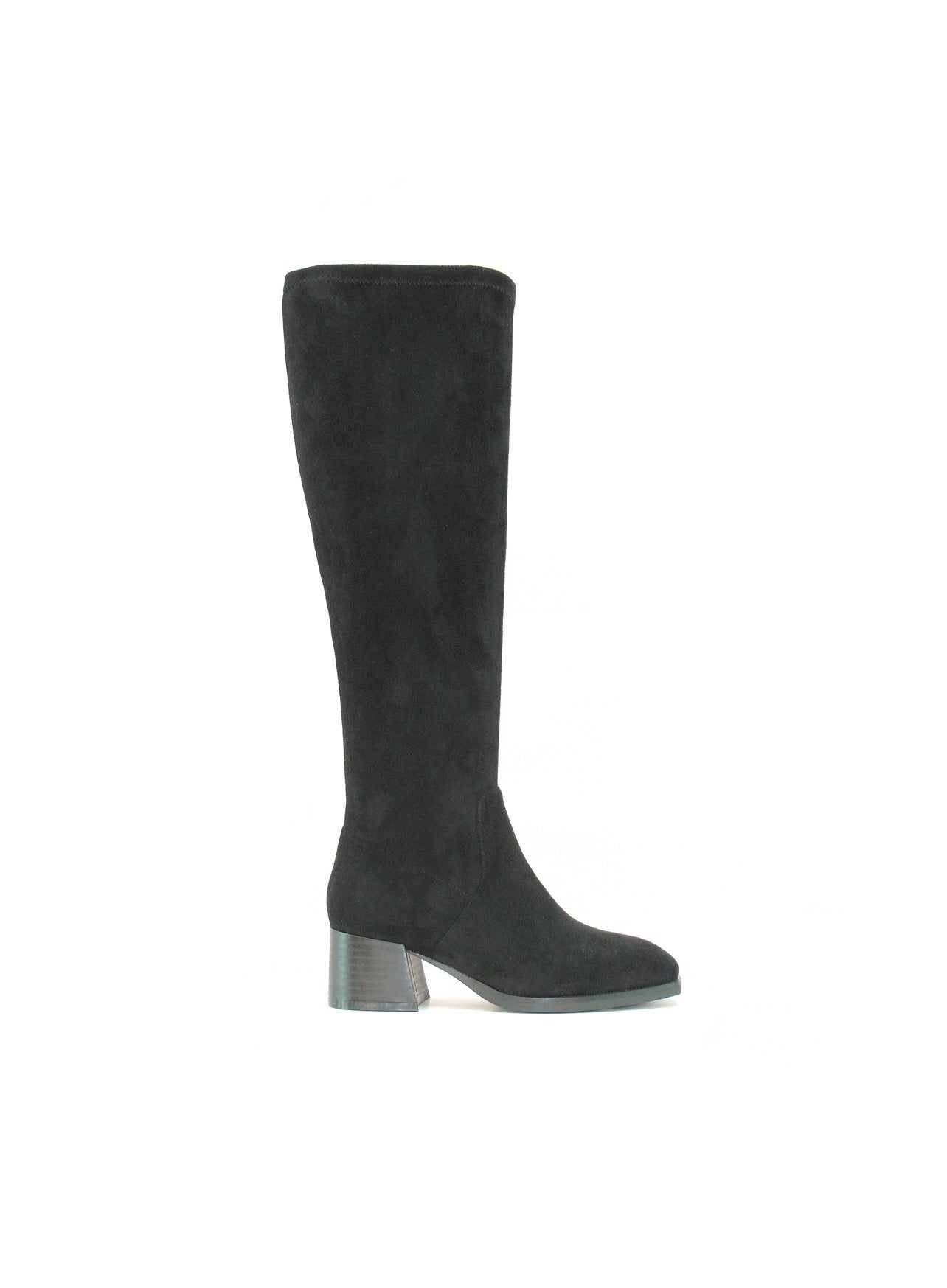 Ella Maddie Black Faux Suede Knee High Stretch Womens Boots – Shoe ...